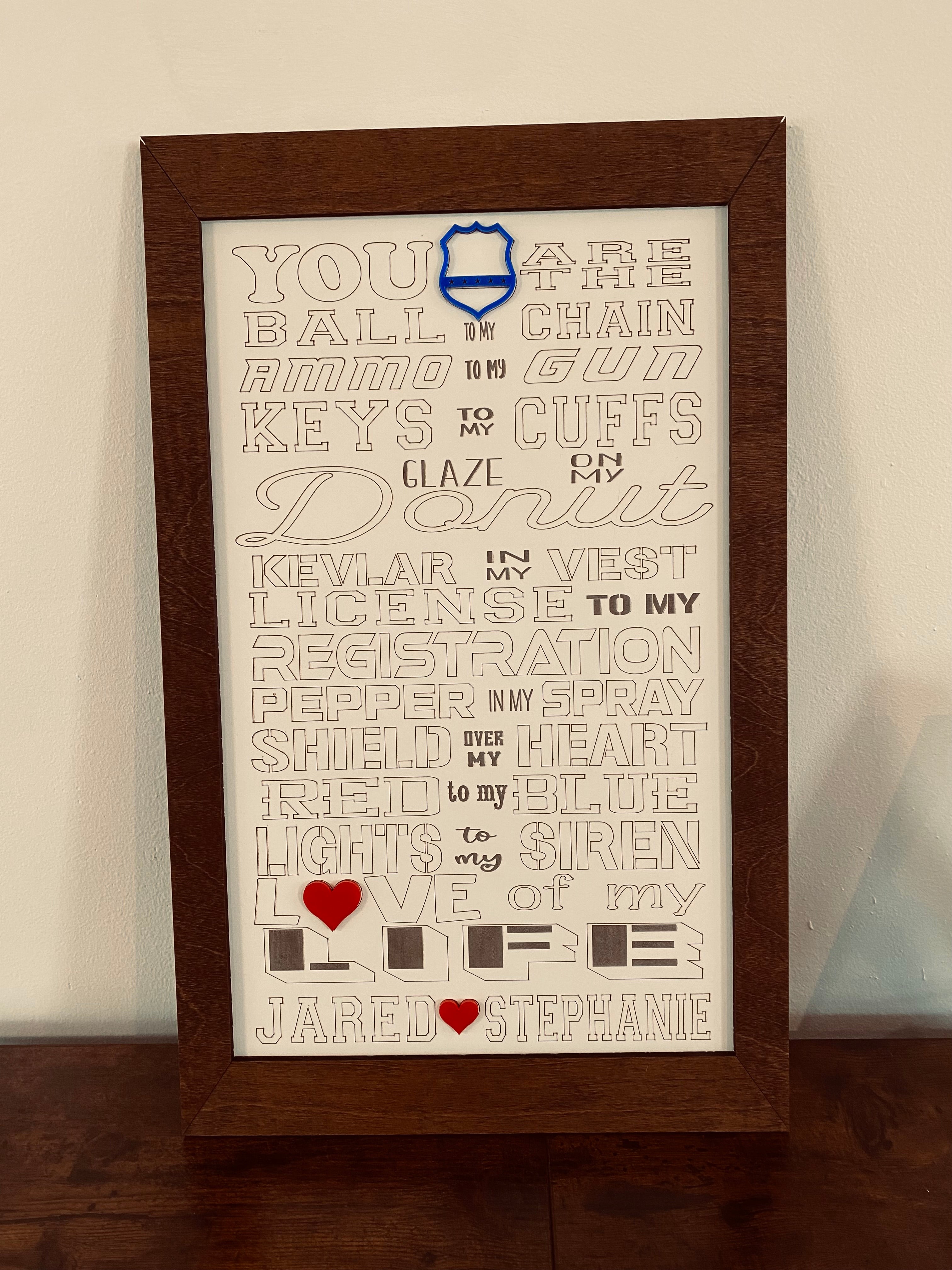 Custom Laser Engraved Police Sign – Mom of 3 Embroidery